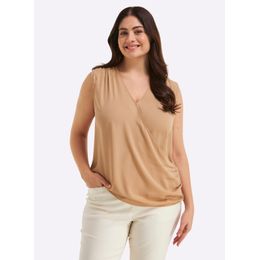 sheego Gro&szlig;e Gr&ouml;&szlig;en Wickeltop mit eleganten Raffungen, camel, Gr&ouml;&szlig;e 46 - Damen