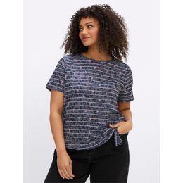 sheego Gro&szlig;e Gr&ouml;&szlig;en Rundhalsshirt in Ausbrenner-Qualit&auml;t, marine-bedruckt, Gr&ouml;&szlig;e 48 - Damen