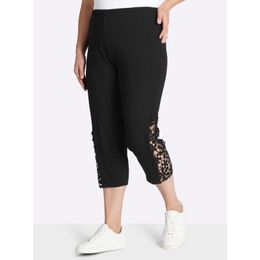 sheego Gro&szlig;e Gr&ouml;&szlig;en Caprileggings mit Spitzeneinsatz am Saum, schwarz, Gr&ouml;&szlig;e 44 - Damen
