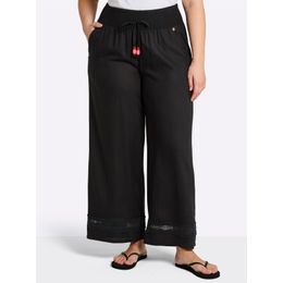 sheego Gro&szlig;e Gr&ouml;&szlig;en Schlupfhose mit Spitze am Saum, schwarz, Gr&ouml;&szlig;e 58 - Damen