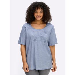 sheego Gro&szlig;e Gr&ouml;&szlig;en Shirt mit Blumenstickerei, bleu, Gr&ouml;&szlig;e 44/46 - Damen