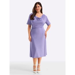 sheego Gro&szlig;e Gr&ouml;&szlig;en Jerseykleid mit Wasserfall-Ausschnitt, lavendel, Gr&ouml;&szlig;e 52 - Damen