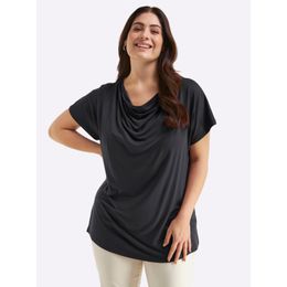 sheego Damen Wasserfallshirt mit &uuml;berschnittenen &Auml;rmeln, schwarz, Gr&ouml;&szlig;e 44/46