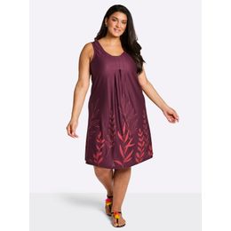 sheego Gro&szlig;e Gr&ouml;&szlig;en A-Linien-Kleid mit Bl&auml;tterprint am Saum, burgund-hummer-bedruckt, Gr&ouml;&szlig;e 56 - Damen