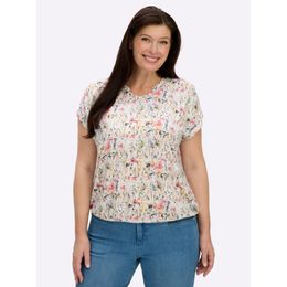 sheego Gro&szlig;e Gr&ouml;&szlig;en Print-Shirt mit kleinem V und Raffung am Ausschnitt, ecru-bedruckt, Gr&ouml;&szlig;e 50 - Damen