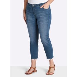 sheego Gro&szlig;e Gr&ouml;&szlig;en 7/8-Jeans mit Spitze am Beinabschluss, blue-bleached, Gr&ouml;&szlig;e 54 - Damen