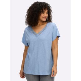 sheego Gro&szlig;e Gr&ouml;&szlig;en V-Shirt mit Spitze am Ausschnitt, bleu, Gr&ouml;&szlig;e 48/50 - Damen