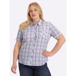 sheego Gro&szlig;e Gr&ouml;&szlig;en Baumwollbluse aus Seersucker, jeansblau-kariert, Gr&ouml;&szlig;e 56 - Damen