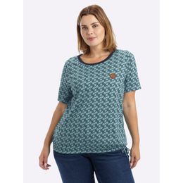 sheego Gro&szlig;e Gr&ouml;&szlig;en Shirt mit Grafikprint und Gummizug am Saum, ozean-tiefblau-bedruckt, Gr&ouml;&szlig;e 56/58 - Damen