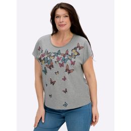 sheego Gro&szlig;e Gr&ouml;&szlig;en Rundhalsshirt mit Schmetterlingen bedruckt, hellgrau-salbei-meliert, Gr&ouml;&szlig;e 48 - Damen