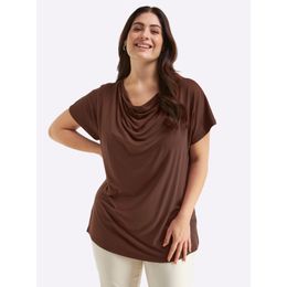 sheego Gro&szlig;e Gr&ouml;&szlig;en Wasserfallshirt mit &uuml;berschnittenen &Auml;rmeln, schoko, Gr&ouml;&szlig;e 52/54 - Damen