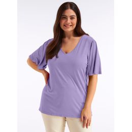 sheego Gro&szlig;e Gr&ouml;&szlig;en V-Shirt mit Fl&uuml;gel&auml;rmeln und Bindeband im Nacken, lavendel, Gr&ouml;&szlig;e 52/54 - Damen