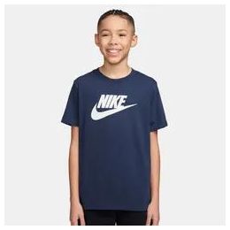 T-Shirt Nike SPORTSWEAR "K NSW TEE FUTURA HBR", Jungen, Gr. XS, midnight navy, angeraute Sweatware, Obermaterial: 100% Baumwolle, normal, Rundhals, angesetztes B&uuml;ndchen, Shirts T-Shirt, f&uuml;r Jugendliche, sportlicher Stil, Kurzarm, Rundhalsausschnitt