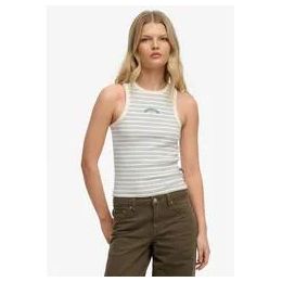 Tanktop Superdry "ESSENTIAL LOGO STR RACER VEST", Damen, Gr. XS, desert bone sanftes wei&szlig; stripe, Jersey, Obermaterial: 65% Baumwolle, 30% Polyester, 5% Elasthan, gestreift, regular fit normal, Rundhals, Tops Tanktop
