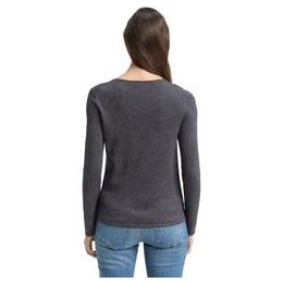 V-Ausschnitt-Pullover Tom Tailor, Damen, Gr. M (38), grau (anthrazit meliert), Feinstrick, Obermaterial: 60% Baumwolle, 40% Viskose, unifarben, figurbetont h&uuml;ftlang, V-Ausschnitt, eng Flachstrickb&uuml;ndchen, Pullover, aus Feinstrick