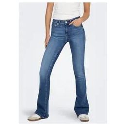 Bootcut-Jeans Only "ONLBLUSH &ndash; Bootcut-Jeans mit Mid Waist f&uuml;r bequeme Silhouette", Damen, Gr. M (38), L&auml;nge 32, blau (medium blau denim), Denim/Jeans, Obermaterial: 92% Baumwolle, 6% Elastomultiester, 2% Elasthan, Abriebeffekte, bootcut fit, Jeans, Abriebeffekte, modisch, bootcut fit, Eingrifftaschen, unifarben