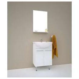 Badezimmer-Set Welltime "Quadro", wei&szlig;, B:50,5cm T:43cm, MDF, Kastenm&ouml;bel-Sets, 2 in1, bestehend aus Waschtisch und Spiegel mit Ablage