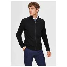 Strickjacke Selected "SLHBERG FULL ZIP CARDIGAN NOOS", Herren, Gr. L, schwarz, Strick, Obermaterial: 100% Baumwolle, unifarben, normal, hoch geschlossener Ausschnitt, Rippb&uuml;ndchen, Strickjacken Strickjacke