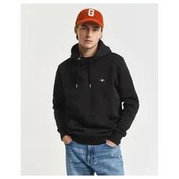 Hoodie Gant "REG SHIELD HOODIE", Herren, Gr. XL, schwarz, Sweatware, Obermaterial: 80% Baumwolle, 20% Polyester, unifarben, regular fit h&uuml;ftlang, elastischer Bund, Sweatshirts Hoodie, mit Logostickerei auf der Brust