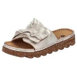 Pantolette Rieker, Damen, Gr. 40, beige (hellbeige), Lederimitat, metallic, Schuhe Pantolette, Sommerschuh, Strandschuh, Hausschuh mit modischer Plateausohle