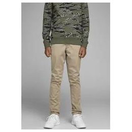 Jack & Jones Chinos JACK & JONES JUNIOR "JPSTMARCO bequem, elastisch, pflegeleicht", Jungen, Gr. 134, N-Gr, beige, Web, Obermaterial: 98% Baumwolle, 2% Elasthan, unifarben, slim fit kn&ouml;chellang, Hosen, unifarben, modisch, slim fit, Web
