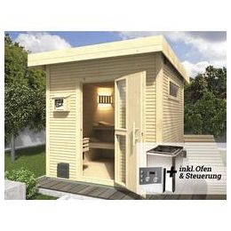 Saunahaus Weka "Kuopio", beige (natur), Bio-Ofen, externe Steuerung, 9 kW, Saunen, 9 kW Bio-Ofen mit analoger Steuerung