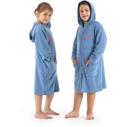 Kinderbademantel Kangaroos "Kira, Ideal f&uuml;r Zuhause, Schwimmbad oder im Urlaub" Gr. 116, blau (blau melange), 116, Leichtfrottier, Hausm&auml;ntel, modernen, sportliches Design, leuchtenden Akzenten