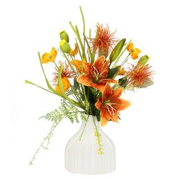 Kunstblume I.GE.A. "Blumenarrangement aus Lilien und Mohnblumen in Vase aus Keramik", orange, B:30cm H:55cm L:20cm, Polyester, Kunstpflanzen, Dekoblumen Blumenstrau&szlig; Seidenblumen Tischdeko Hochzeitsdeko