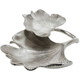 Dekoschale Gilde "Schale Ginkgo Blatt, silber", silber (silberfarben), B:34cm H:9,5cm T:30cm, Aluminium, Dekoschalen, silberfarben