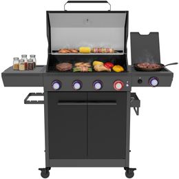 Gasgrill El Fuego "Key West", grau, schwarz, B:133cm H:116,5cm T:58cm, Grills, 16 kW (4 Brenner je 3,0 kW + 1 Turbobrenner 4,0 kW)
