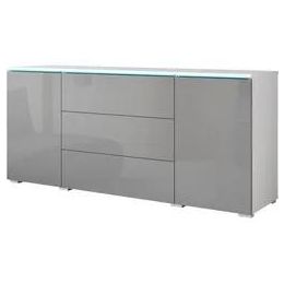 Sideboard Home Affaire "VERA, grifflos", wei&szlig; (wei&szlig;, grau hochglanz), B:150cm H:67,9cm T:39,5cm, Sideboards, Sideboard, verstellbare Einlegeb&ouml;den, Wahlweise mit oder ohne Beleuchtung