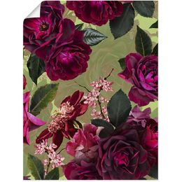 Poster Artland "Dunkle Rosen auf Gr&uuml;n", pink (farbe bild(er): pink), B:30cm H:40cm, Bilder, Poster, ohne Rahmen
