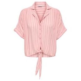 Kurzarmbluse Only "ONLPAULA LIFE S/S TIE SHIRT WVN NOOS", Damen, Gr. M, romance rose stripes:sangria stripes, Web, Obermaterial: 100% Viskose, gestreift, regular fit normal, V-Ausschnitt, Blusen, Viskose, regular fit