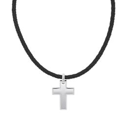 Kette mit Anh&auml;nger Tom Tailor "Schmuck Geschenk Edelstahl Leder Kreuz", edelstahlfarben, schwarz, Halsketten, Herren, Edelstahl Leder, L: 52 B: 3,5mm, Edelstahl, Leder, B:3,5mm