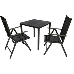 Garten-Essgruppe Vcm "3 tlg Alu Glas Gartenset Tisch Sitzgruppe 80SW", schwarz (anthrazit), B:80cm T:80cm, Obermaterial: 100% Metall MT., Sitzm&ouml;bel-Sets