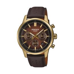 Chronograph CASIO EDIFICE, braun, goldfarben, Armbanduhren, Herren, Chronograph, Quarzuhr, Armbanduhr, Herrenuhr, Lederarmband, analog, Tag