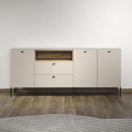 Sideboard Home Affaire "San Pedro", kaschmir und eiche, B:197cm H:85cm T:42cm, FSC-zertifizierter Holzwerkstoff, Metall, Sideboards, Sideboard, Anrichte mit Griffen und F&uuml;&szlig;en aus Metall - (B/T/H) 197/42/85 cm