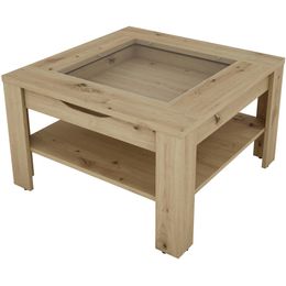 Couchtisch ByLiving "RALPH", artisan eiche (eiche, optik), artisan eiche (eiche, optik), B:67cm H:43cm T:67cm, Tische, Couchtisch, Artisan Eiche, Old Wood oder wei&szlig;, 1 Schubkasten, Glaseinlageplatte
