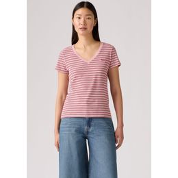 Levi's V-Shirt LEVI'S "PERFECT VNECK", Damen, Gr. XS (34), clara stripe zephyr, Single Jersey, Obermaterial: 100% Baumwolle, figurbetont normal, V-Ausschnitt, Shirts, mit Mini-Batwing-Logostickerei