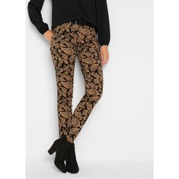Stretch-Hose bonprix "Stretch-Hose bedruckt", Damen, Gr. 40, N-Gr, schwarz (schwarz paisley), Obermaterial: 97% Baumwolle, 3% Elasthan, slim fit, Hosen, mit Elasthan-Anteil, Slim fit Passform, mit modischem Druck