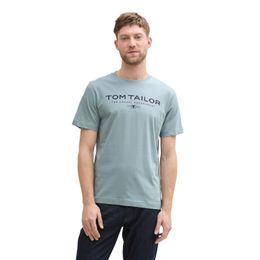 T-Shirt Tom Tailor, Herren, Gr. L, grau (grau mint), Single Jersey, Obermaterial: 100% Baumwolle, bedruckt, regular fit h&uuml;ftbedeckend, Rundhals, abgesteppte Kante, Shirts T-Shirt, Sommershirt mit Frontprint