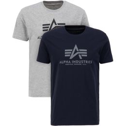 Rundhalsshirt Alpha Industries "Basic T 2 Pack", Herren, Gr. M, blau (grau.heat, rep.blau), Single Jersey, Obermaterial: 100% Baumwolle, bedruckt, regular fit normal, Rundhals, Shirts Rundhalsshirt