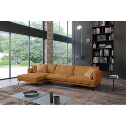 Ecksofa Egoitaliano "Sophia, Designsofa mit extrakomfortablem Sitzkomfort, Breite 274cm", braun (cognac), B:274cm H:77cm T:154cm, Luxus-Micofaser Lederoptik (100% Polyester) ist ein neues technisches Gewebe mit einem visuellen und taktilen Aspekt, der dem Nubuk sehr nahe kommt, mit innovativen Eigenschaften. Seine au&szlig;erordentliche Weichheit kommt von einem exklusiven Produktionsprozess, der Unrein