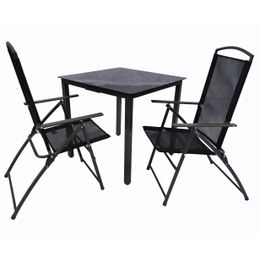 Garten-Essgruppe Vcm "3-tlg Sitzgruppe Gartenm&ouml;bel Tisch St&uuml;hle Set 80S", schwarz, B:80cm T:80cm, Obermaterial: 100% Metall MT., Sitzm&ouml;bel-Sets