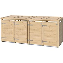 M&uuml;lltonnenbox Weka "Killarney", naturbelassen, B:300cm H:127cm T:92cm, Massivholz, Aufbewahrungsboxen, Metall pulverbeschichtet, f&uuml;r 4 M&uuml;lltonnen, BxTxH: 300x92x127 cm