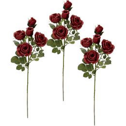 Kunstblume I.GE.A. "Rosenzweig", rot (dunkelrot), B:18cm H:73cm, Obermaterial: 98% Polyester, 2% Kunststoff, Kunstpflanzen, 3er Set