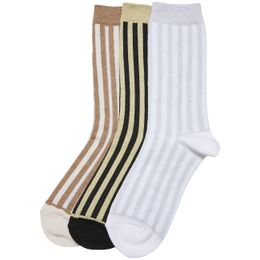 Basicsocken Urban Classics "Urban Classics Unisex Metallic Effect Stripe Socks 3-Pack", Damen, Gr. 43-46, schwarz, sandwei&szlig;, wei&szlig;, 60% Baumwolle, 20% metallisiertes Garn, 18% Polyester, 2% Elasthan, normal, Socken