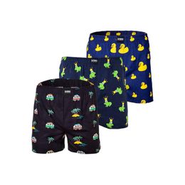 Webboxer Happy Shorts "Web-Boxershorts American Boxershorts 3er Pack", Herren, Gr. L, bunt (ente, frosch, vacation), Obermaterial: 100% Baumwolle CO., Unterhosen