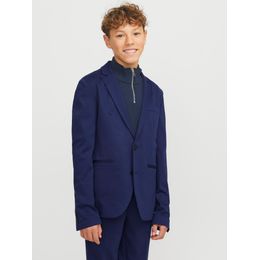 Jack & Jones Sakko JACK & JONES JUNIOR "JJEJAXON JERSEY BLAZER NOOS JNR", Jungen, Gr. 134, blau (medieval blau), Jersey, Obermaterial: 79% Polyester, 18% Viskose, 3% Elasthan, unifarben, slim fit normal, Sakkos Sakko