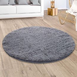 Paco Home Hochflor-Teppich &raquo;Silky 591&laquo; rund 37 mm H&ouml;he Uni-Farben, besonders weich und kuschelig, Wohnzimmer grau Polyester &Oslash; 200cm 1 Stk., 37mm, &Oslash; 200cm